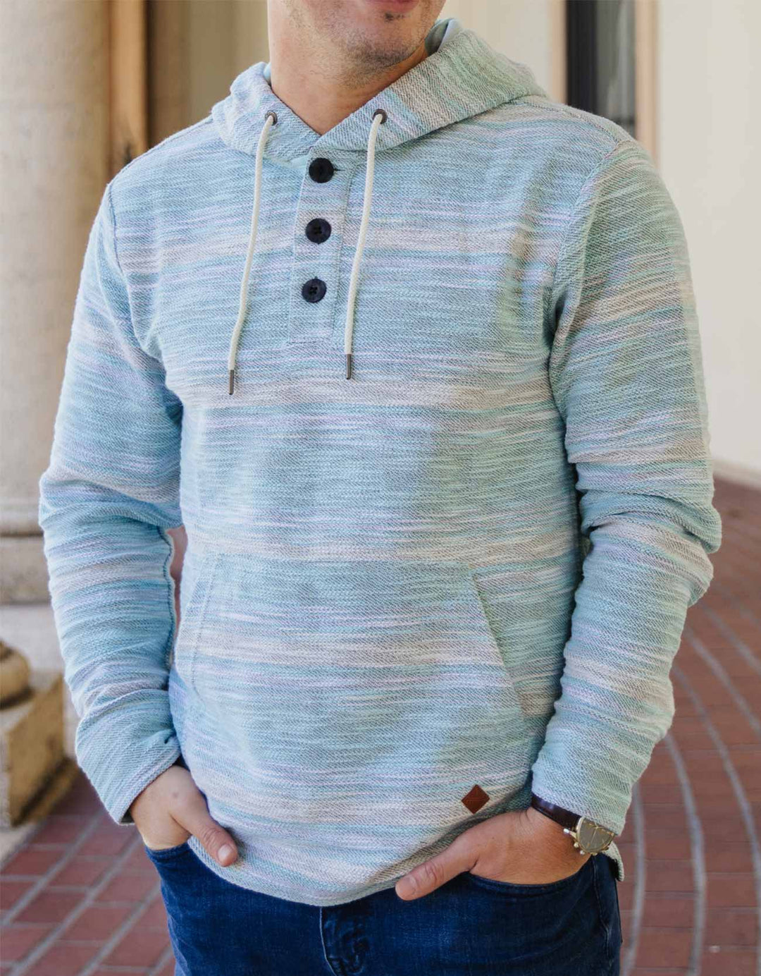 Blue Mid-Weight French Terry Striped Poncho – Bajallama