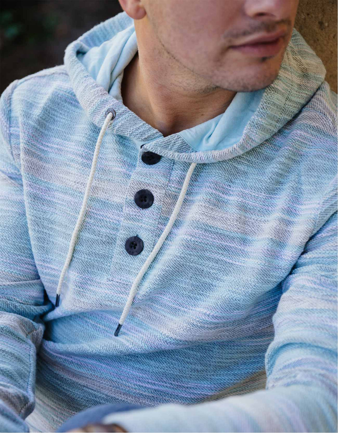 Blue Mid-Weight French Terry Striped Poncho – Bajallama