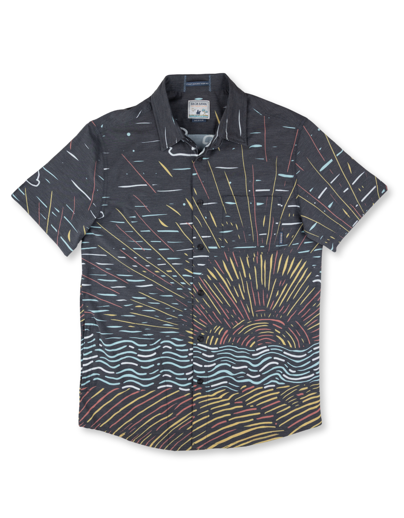 Sun Burst Black Short Sleeve Button Up Shirt – Bajallama